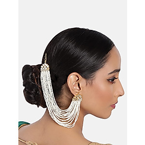 I Jewels Gold Plated Indian Wedding Bollywood Multi Strand Ear Chain With Pearl For Women (E2882W)