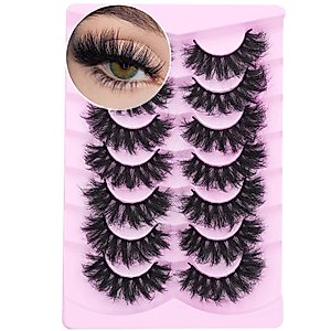 Mink Lashes Fluffy Eyelashes Mink Wispy Dramatic False Eyelashes Thick Volume 6D Effect Lashes C Curl 20MM Long Fake Eyelashes Pack by PHKERATA, 7 Pairs
