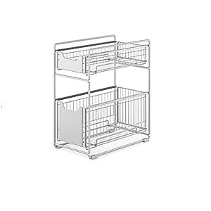 SLDMJFSZ Under Sink Organizers and Storage,2-Tier Sliding Kitchen Cabinet Organization,Multi-Purpose Under Sink Shelf,Black/White,White,Small
