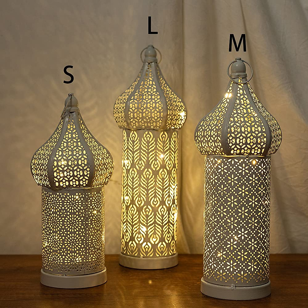 Paluopo Battery Powered Lamp White Cordless Outside Lights Garden Patio Outdoor Apartment Lanterns Decor,Hanging Lights Boho Moroccan Lantern Decor for Bedroom Tabletop (S-White-1Pcs)