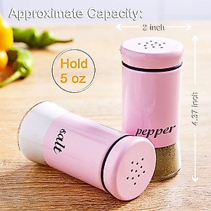 Pink Salt and Pepper Shakers - Pink Kitchen Accessories Decor- 5 oz Glass Salt and Pepper Set for Cooking Table, RV, BBQ, Easy to Clean & Refill