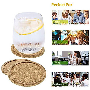 Geobom Natural Lip Cork Coasters for Drinks with Grooved Round Edge Set of 2 Absorbent Heat & Water Resistant Reusable Durable Saucers Bar Glass Cup & Mug Housewarming Gift (2)