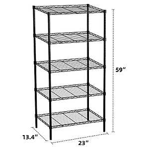 Txxplv 5-Tier Storage Shelves Wire Shelving Unit Adjustable Metal Shelf Organizer Unit for Kitchen Laundry Garage (Black)