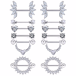 Lcolyoli 14G Surgical Steel Straight Barbell Rings for Women Straight Shield Barbell Ring Bar Body Piercing Jewelry Clear Diamond CZ Set Silver-Tone