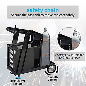 JFamiglia Welding Cart, Carts with 4 Drawers for MIG TIG ARC Plasma Cutter Tank Storage 2 Safety Chains, Black