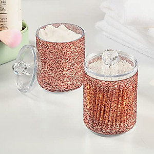 Nander 2Pack Qtip Holder Dispenser -Glittering Rose Gold Clear Plastic Apothecary Jars Set - Restroom Bathroom Makeup Organizers Containers for Cotton Swab, Ball, Pads, Floss