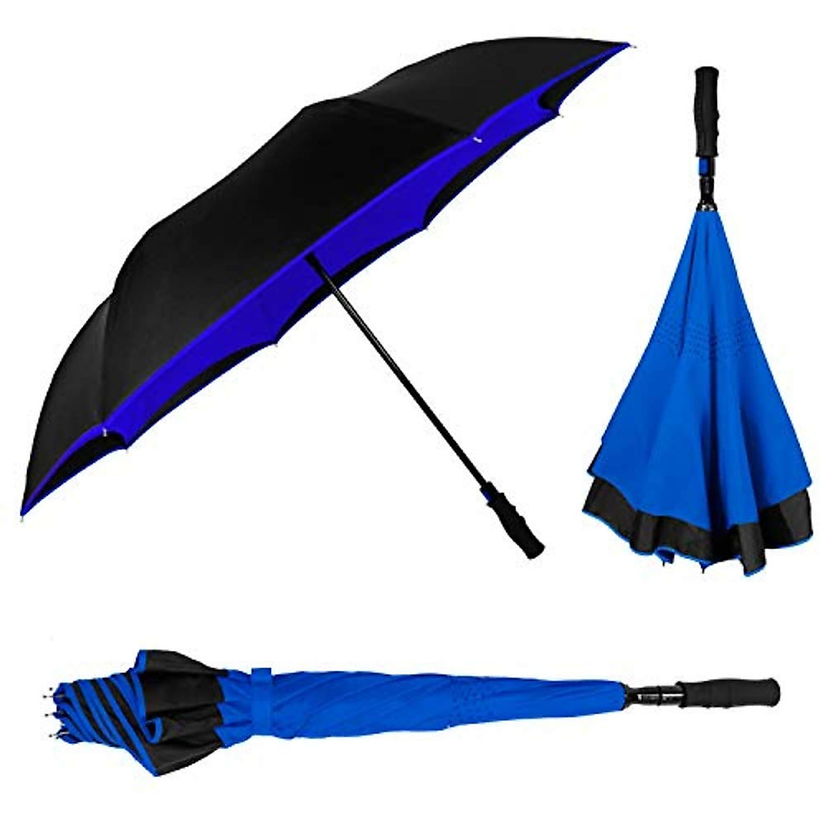The Inversa Large 48" Reverse Self Standing Windproof Inverted Reversible, Double Layer Canopy Lightweight Travel Umbrella For Women and Men, Portable Umbrella Reverse Close - Royal Blue