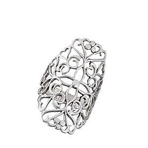 Wide Filigree Cross Heart Cutout Ring New .925 Sterling Silver Band Size 7