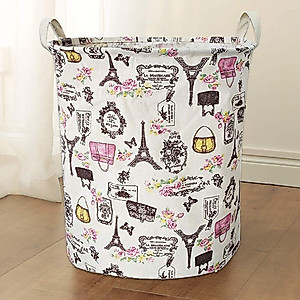 Large Storage Basket Waterproof Organizer Bin Paris Laundry Hampers Convenient Baby Nursery Hamper for Kids Girls, Pink