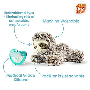 RaZbaby RaZbuddy JollyPop Pacifier Holder w/Removable Baby Pacifier - 0m+ - BPA Free - (Sloth)