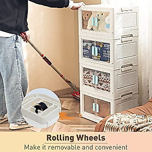 ELUCHANG Collapsible Storage Bins with Lids, Storage Bins 47Qt. Foldable Stackable Storage Box for Organization with 2 doors, 4 Wheels& Secure Buckle(Double Doors, 47Qt.)