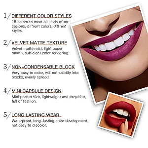 LSxia 18 Colors Capsule Pills Lipstick Mini Lip-Stick Set, Long Lasting Mini Matte Lipstick Lip Stain Lip Tint - Labiales Mate 24 Horas Originales, Cute Dark Red Matte Lipsticks Set for Women