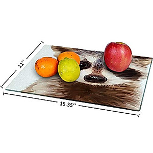 Tempered Glass Cutting Board Raccoon Tableware Kitchen Decorative Cutting Board with Non-slip Legs, Serving Board, Large Size, 15" x 11"