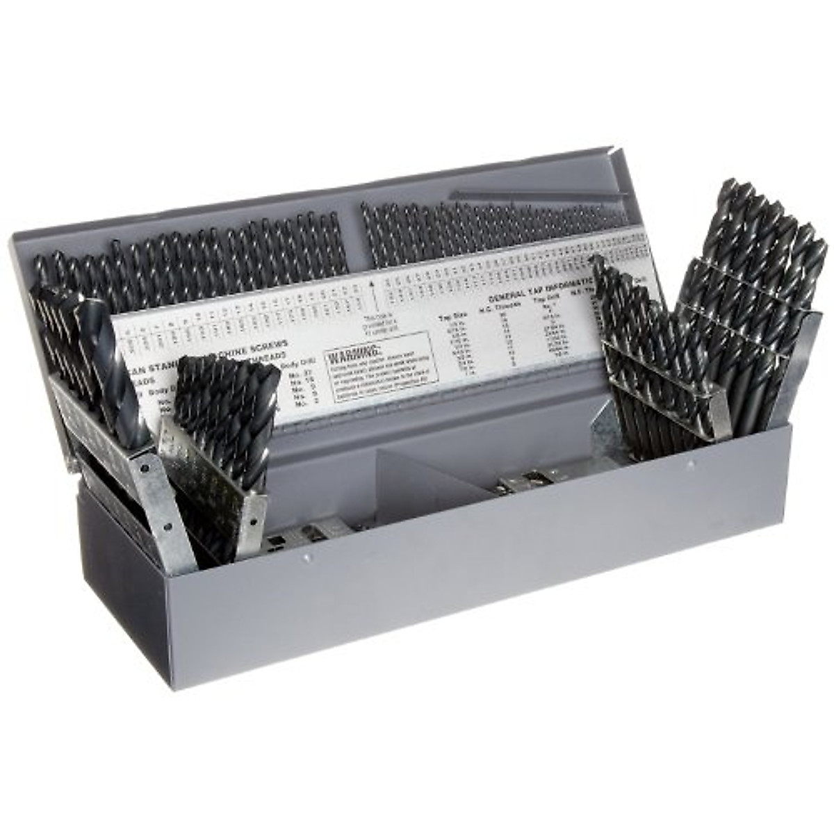 Chicago Latrobe 57728 150 High-Speed Steel Jobber Length Drill Bit Set with Case, Black Oxide, 118 Degree Conventional Point, Combination, 115-Piece