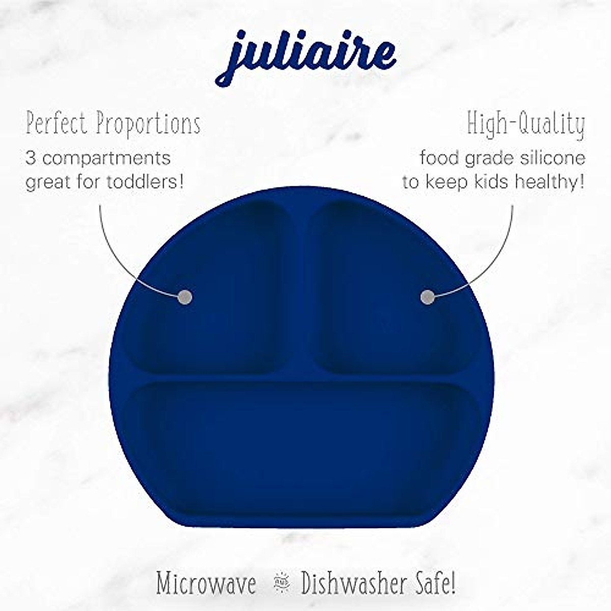 JULIAIRE Suction Plates for Baby - Toddler Plates - Suction Plates for Toddlers - Plates Divided Into 3-Portions - Baby Plates Microwave Dishwasher Safe