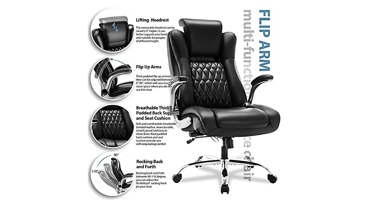 High Back Office Chair with Lumbar Support & Adjustable Headrest
