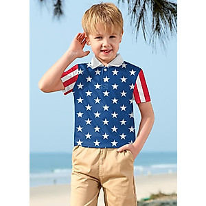 IIMMER Big Boys 4th of July Memorial Day Short Sleeve Tee Shirt Blue Stars America Golf US Flag T-Shirt 9-10 Years