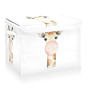 CaTaKu Giraffe Cartoon Cute Storage Bins with Lids and Handles, Fabric Large Storage Container Cube Basket with Lid Decorative Storage Boxes for Organizing Clothes
