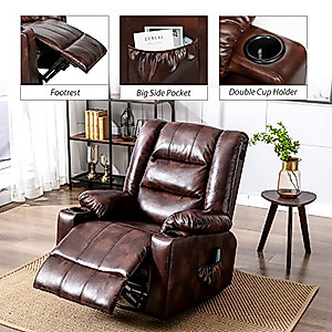 COMHOMA Massage Recliner Chair with Speaker Pu Leather Home Theater Recliner Chair with Heat Rocker Recliner with Heated Massage Ergonomic Lounge Swivel Cup Holder for Living Room Brown