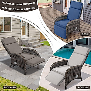 Belord Versatile Outdoor Recliner Chair - Reclining Patio Chair with Adjustable Backrest and Footrest, All-Weather Wicker Chaise Lounge Chair Outdoor for Pool Deck Brown