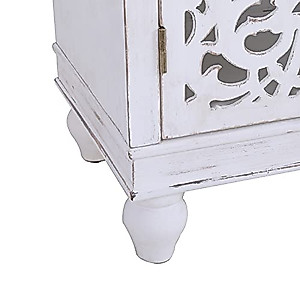MAISON ARTS White Accent Cabinet with 2 Doors Storage Sideboard Buffet Cabinet for Living Room Kitchen Farmhouse Decorative Distressed Tall Bedroom Cabinet with Hollow Carved Doors