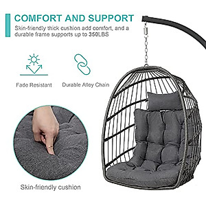 SWITTE Hanging Egg Chair with Stand, Egg Swing Hammock Chair with Stand, Indoor Outdoor Wicker Egg Chair with Cushion Headrest for Patio Bedroom Porch Garden, 350LBS Capacity(Dark Grey)
