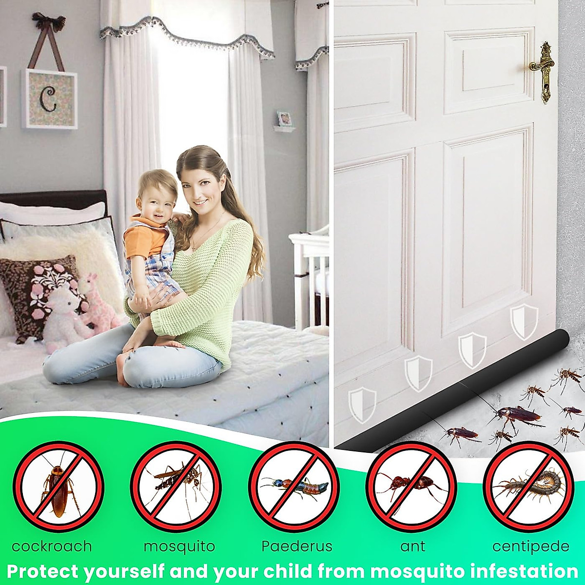 Kepfire Adjustable Under Door Draft Blocker 37 Inch for Double Doors - Noise Reducing & Dust Resistant Insulation Strip, Brown