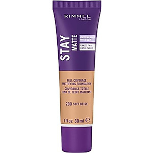 Rimmel London Stay Matte Liquid Mousse - 200 Soft Beige - Foundation, Lightweight, Shine Control, Oil-Free, 1oz