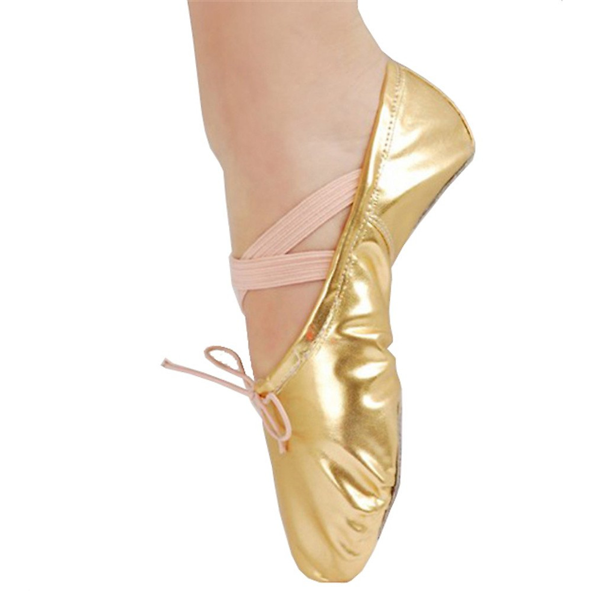 missfiona Womens PU Leather Ballet Slippers Dance Shoes Split Sole Belly Flat Adult Dance Trainers(7, Gold)