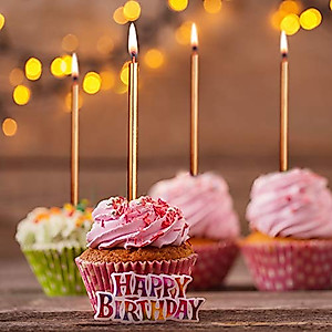 50 Pieces Rose Gold Birthday Candles Long Thin Metallic Birthday Candles Cake Cupcake Candles with Holders for Birthday Wedding Halloween Christmas Party Cake Decorations Supplies()