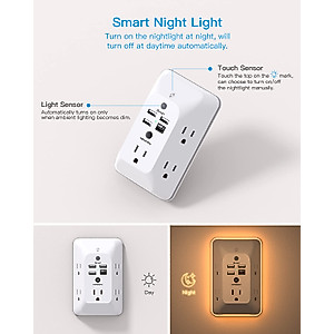 Outlet Extender with Night Light and Black 8 Outlets Power Strip Surge Protector with 4 USB Ports Bundle