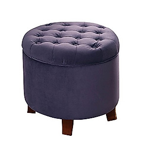 HomePop Velvet Tufted Round Storage Ottoman with Removable Lid, Purple
