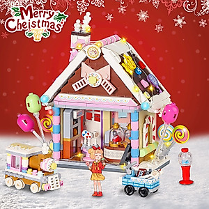 PinkBee Christmas Gingerbread House 2022 Mini Candy Store Building Block Set with Ice Cream Truck Creative Xmas Ornament Toys Kits Micro Bricks for Adults Kids 8-12 6-12 7-9（781Pcs）