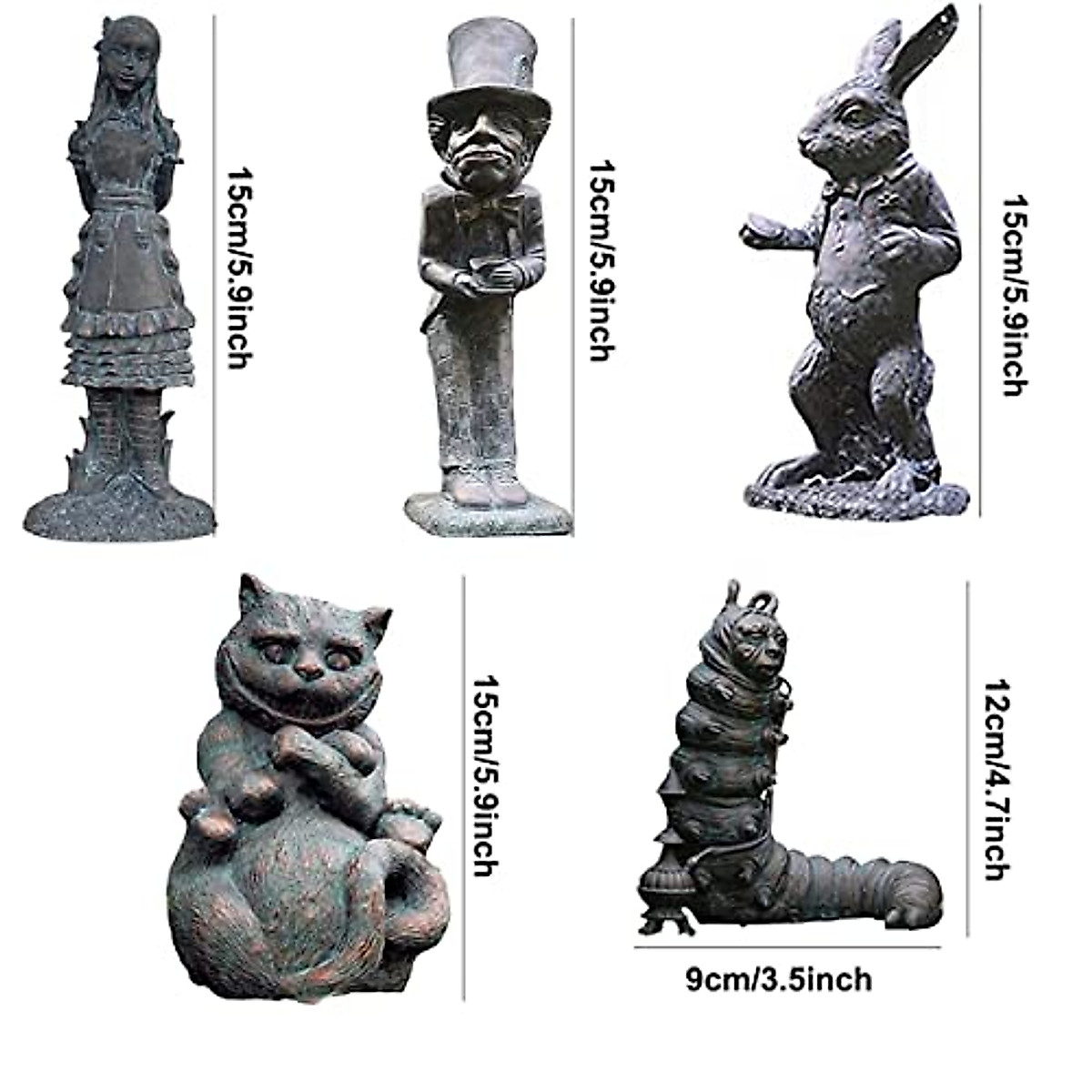 OFFEL Wonderland Garden Sculpture Set Alice in Wonderland Statues Hand Cast Stone Garden Statue Ornament for Indoor Outdoor Garden Patio Lawn Yard (Complete Set)