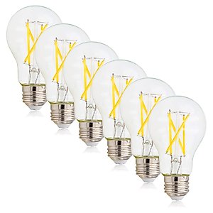Maxxima Clear A19 LED Filament Light Bulb - 800 Lumens, Dimmable Edison Style, 60 Watt Equivalent, 8.5 Watt LED, 2700K Soft White, Vintage Style Bulb, Ideal for Home, Restaurant, Bar - 6 Pack