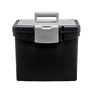 Storex Portable File Storage Box with Translucent Organizer Storage Lid- Plastic Office File Storage Box for Letter Paper and Hanging Folders, Black, Model Number: 61504A01C