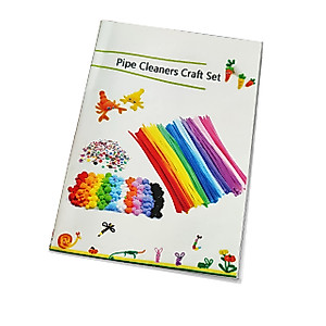 Pipe Cleaners Craft Set with DIY Tutorial, Included 200Pcs Multicolor Pipe Cleaners Chenille Stems, 200Pcs Pom Poms, 200Pcs Self-Sticking Wiggle Googly Eyes, for DIY Art Craft