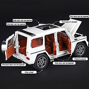 EROCK Exquisite car Model 1/24 Benz G63 AMG Model Car, Zinc Alloy Pull Back Toy car with Sound and Light for Kids Boy Girl Gift (White)