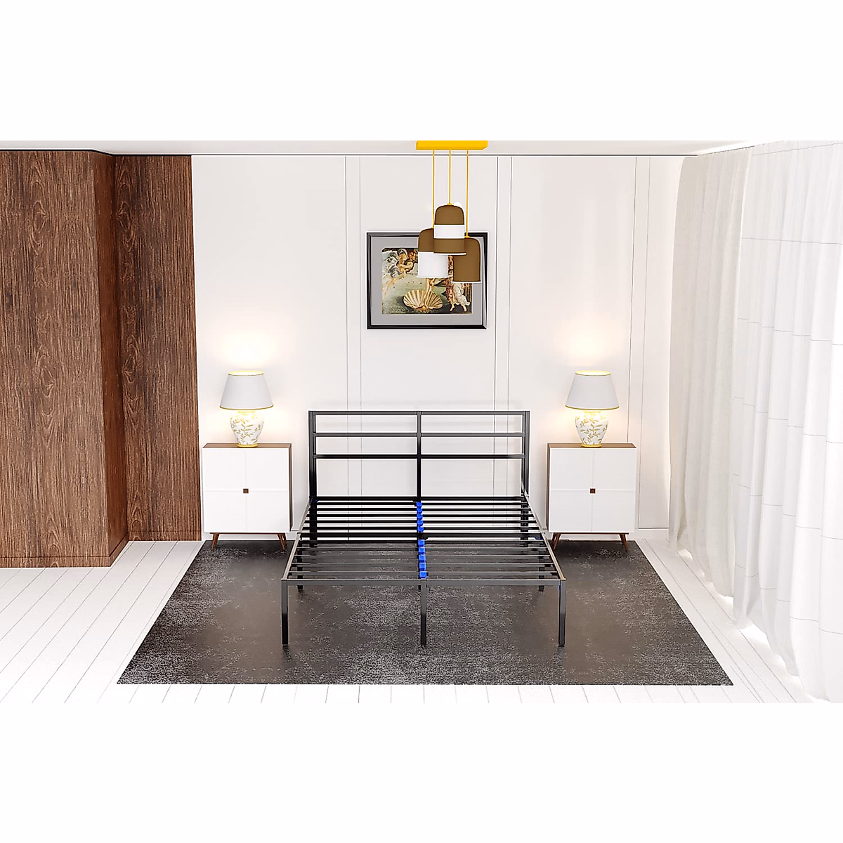 UrbanLab QuickLock Queen Platform Bed Frame with Headboard | Quiet & Sturdy | No Box Spring | 14 inch Mattress Foundation Metal Platform Bed Frame | Quiet & Sturdy | No Box Spring Needed