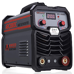 LANCERGEARS Amico ARC-200, 5-200 Amp Stick Arc Lift-TIG Combo Welder, 100-250V Wide Voltage Welding, 80% Duty Cycle, Compatible with All Electrodes: E6010 E6011 E6013 E7014 E7018 etc.