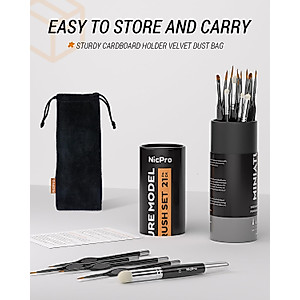 Nicpro Miniature Paint Brushes Drybrush - 21PCS Model Paint Brush Set for Acrylic Watercolor, Detail Paint Brush Dry Brush for Warhammer 40k, Citadel Paint, Model, DND Miniatures - with Container