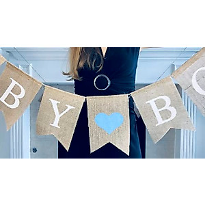 Shimmer Anna Shine BABY BOY Burlap Banner for Baby Shower Decorations and Gender Reveal Party (Blue)