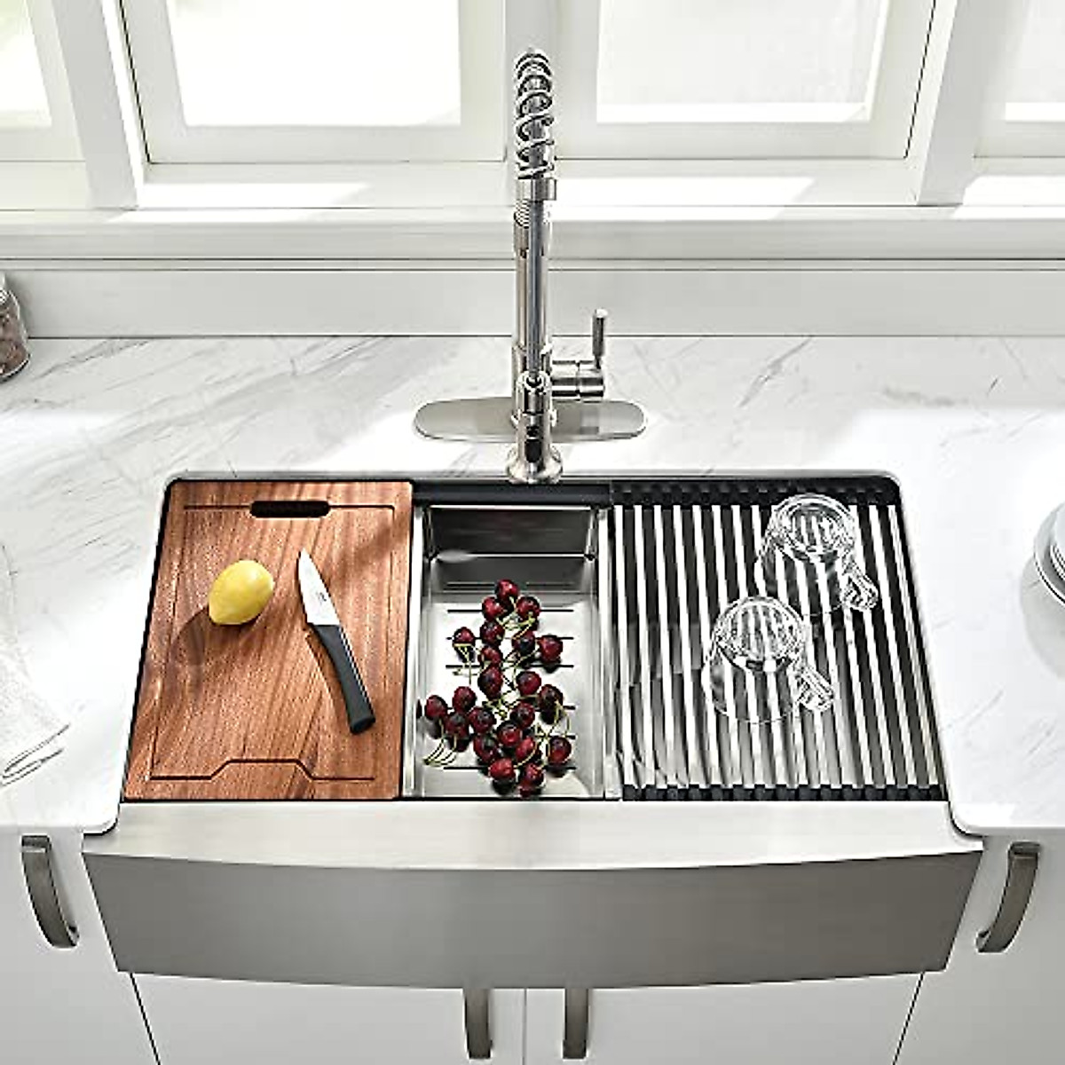 33Inch Farmhouse Sink Workstation Stainless Steel -VOKIM 33"x22" Farmhouse Apron Front Workstation Kitchen Sink 16 Gauge Stainless Steel Single Bowl Farm Sink
