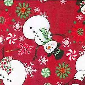 Red Sweet Christmas Snowmen Precut Durable Soft Hand Cotton Fabric by The Yard - One Yard
