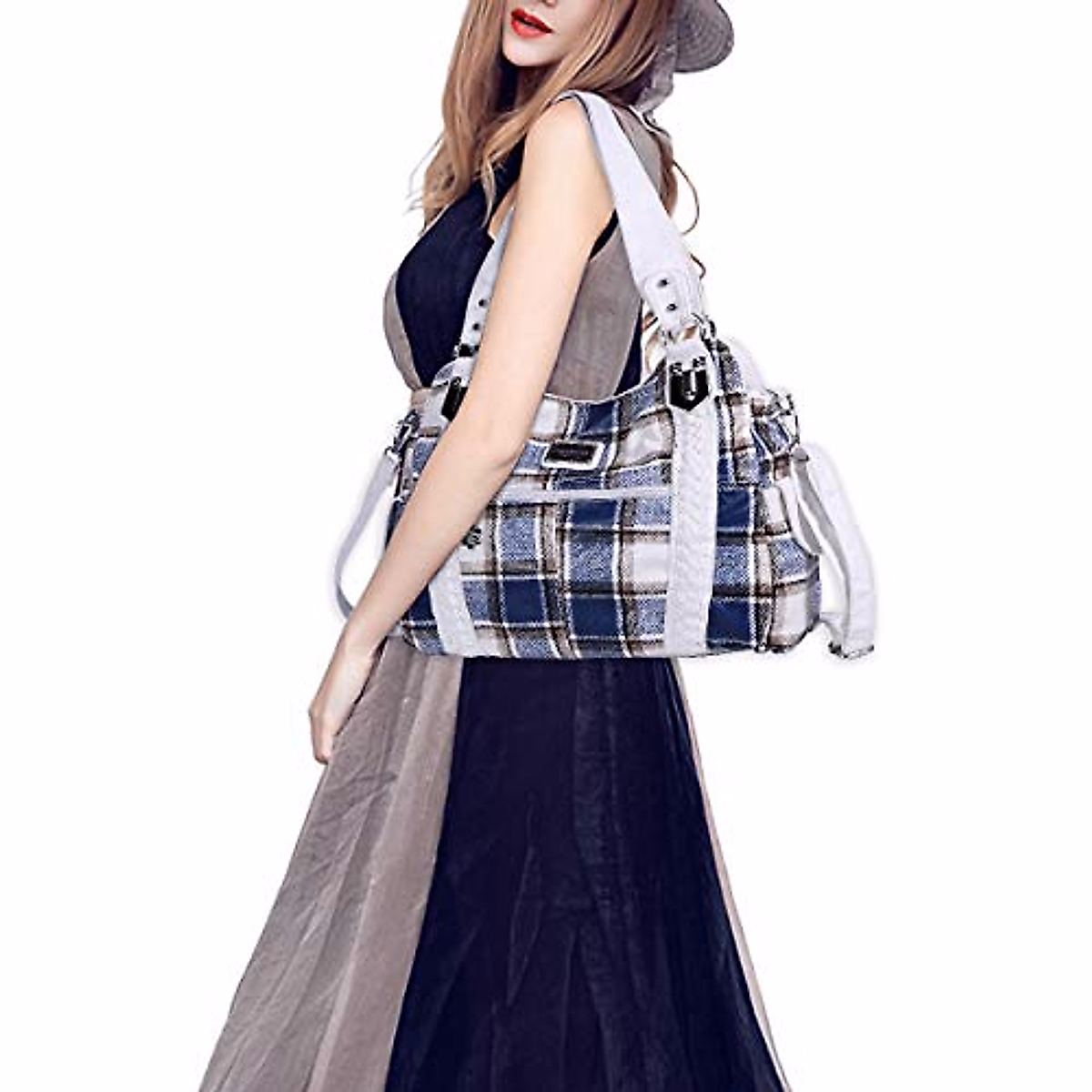 Angel Barcelo Roomy Fashion Hobo Womens Handbags Ladies Purse Satchel Shoulder Bags Tote Washed Leather Bag Blue