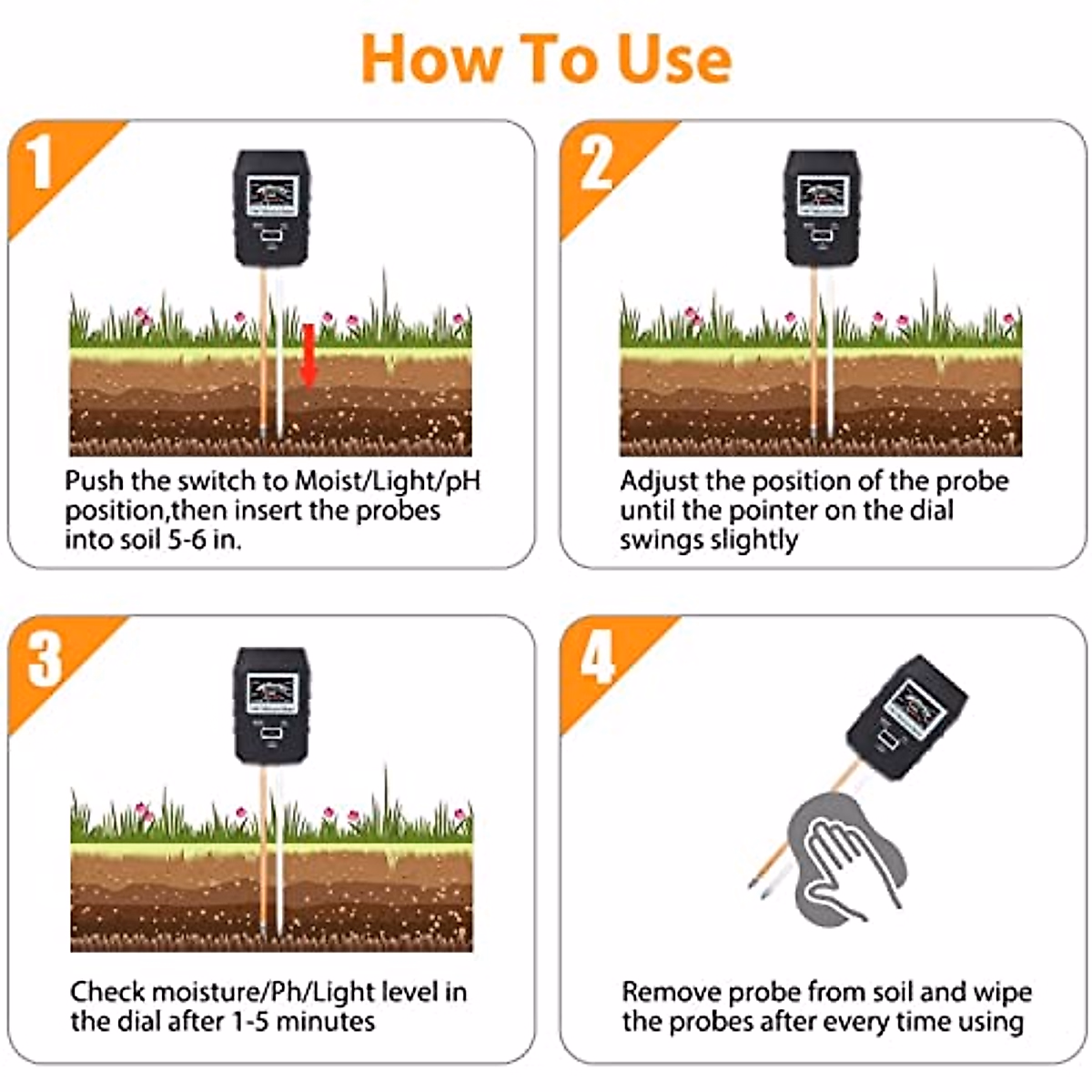 3-in-1 Soil Garden Plant PH Water Light Testing Monitor Moisture Meter Tester