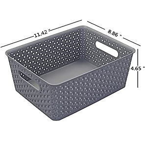 Gloreen Grey Plastic Basket, Weave Storage Baskets, 4 Packs