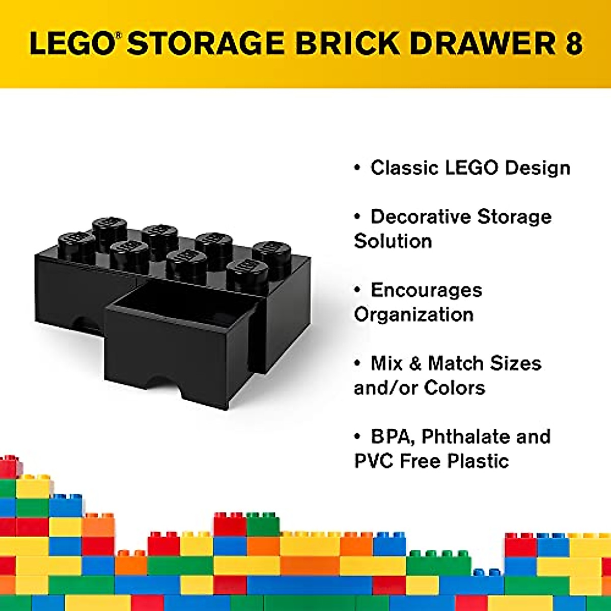 Room Copenhagen, LEGO Brick Drawer - Stackable Storage and Décor - Brick 8, Black