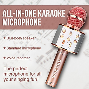 Mockins Rose Karaoke Microphone Wireless w/Built-in Speaker | Wireless Microphones Bluetooth Compatible w/iPhone & Android | Bluetooth Karaoke Microphone for Kids | Portable Microphone Karaoke Mic