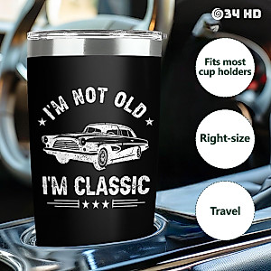 34HD Classic Dad Tumbler with Lid, 20oz Stainless Steel Vacuum Insulated Car Mug, Im Not Old Im Classic Tumbler, Birthday Christmas Father Day Gifts for New Papa Bonus Dad Husband Grandpa